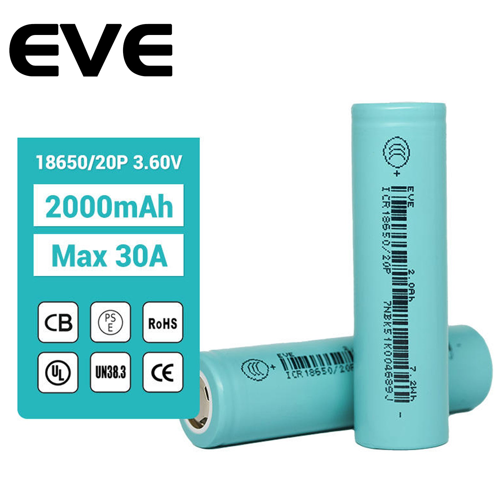 EVE 18650 2000mah 20P 18650 Lithium Ion Battery 7.4v 2000mah 18650 Lit