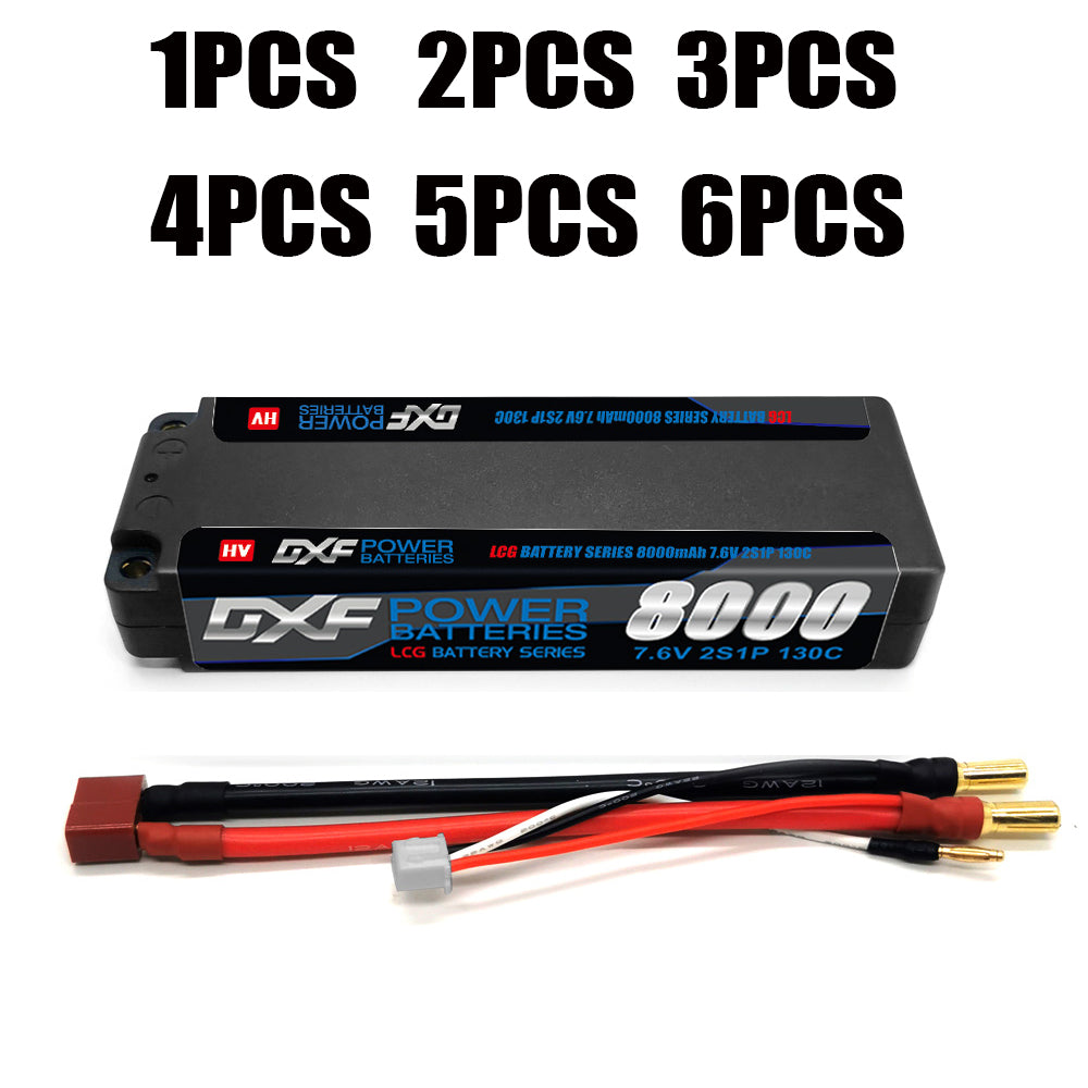 DXF 2S 7.6V Lipo Battery 130C 8000mAh LCG with 5mm Bullet for RC 1/8 ...